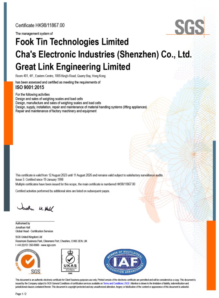 ISO 9001 - Fook Tin Technologies Ltd.